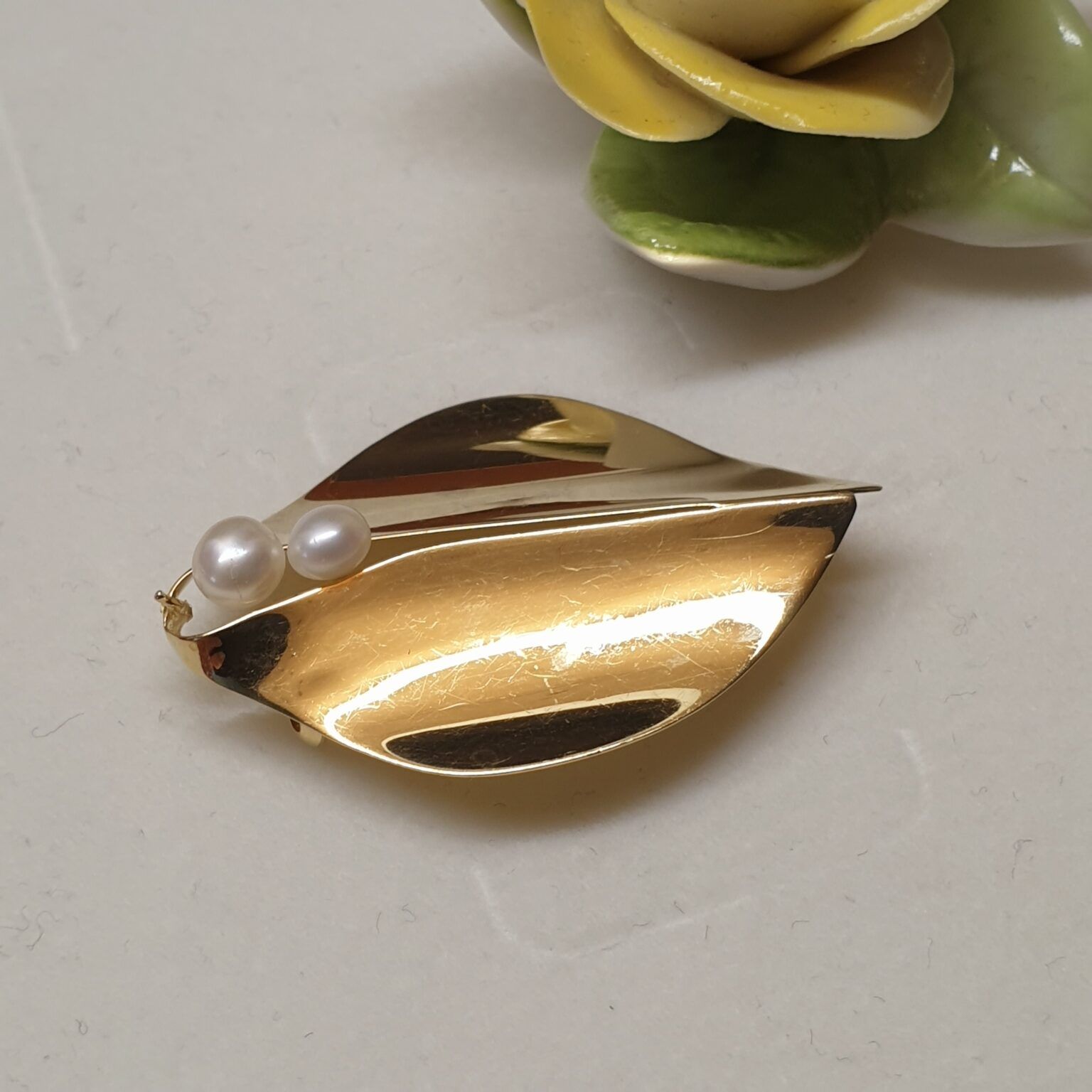 Design Brosche Anstecknadel Gold 333 mit Perlen Vintage elegant GB104 ...